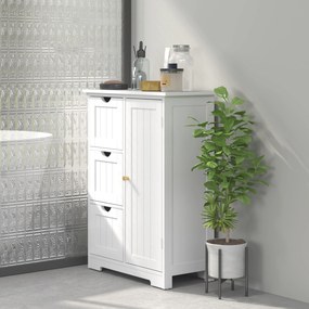HOMCOM Úzká koupelnová skříňka se zásuvkou, nastavitelnými policemi a skříní, Toaletní skříňka do malé koupelny, 60 x 30 x 80 cm Bílá