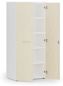 Kancelářská policová skříň PRIMO WHITE s dveřmi, 1781 x 800 x 500 mm, bílá/bříza