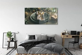 akrylový obraz Talíř příbory ozdoby dárky 140x70 cm