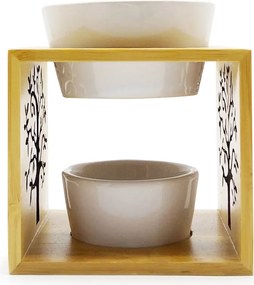 Klasická aromalampa Strom života – bílá, dřevo a porcelán, na vosky i oleje