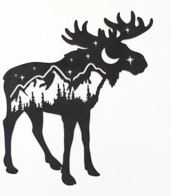 Wallexpert Dekorativní kovový nástěnný doplněk Landscape Moose Metal Wall Art - APT628, Černá