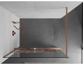 Mexen Kioto+, sprchová zástěna Walk-In s poličkou a věšákem 130 x 200 cm, 8mm čiré sklo bílý vzor, ​​měděný matný profil, 800-130-121-65-85