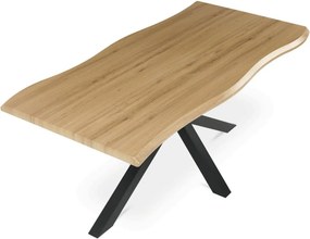 Stůl jídelní, MDF deska, kovová noha ve tvaru hvězdy, dekor divoký dub, černý lak (180 x 90) cm