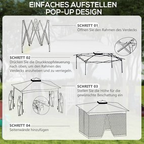 Skládací zahradní stan Outsunny s bočními stěnami pop-up stan 3,25 x 3,25 x 2,65 m ve světle šedé barvě pro zahradní párty a akce |