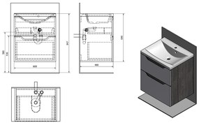 Sapho Sapho, WAVE umyvadlová skříňka 60x65x47, 8cm, bílá/dub stříbrný, WA060-3011