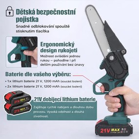 Mini akumulátorová řetězová pila 6" – 21V, 1.2Ah