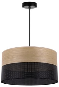 Light Home Závěsné svítidlo Wood, 1x dýha zlatý dub/černé plastové stínítko, (fi 40cm)