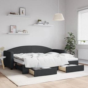 Válenda s přistýlkou a zásuvkami černá 80 x 200 cm textil 3197221