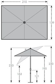 Doppler ACTIVE 210 x 140 cm - slunečník s automatickým naklápěním kličkou světle šedá