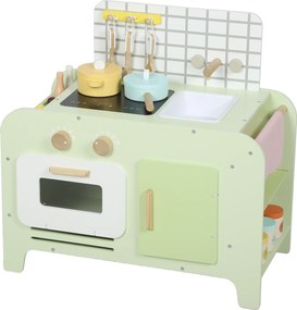 Dětská hrací sada do kuchyně, MDF, 15 doplňků, skříňky, 40 cm, od 3 let, zelená