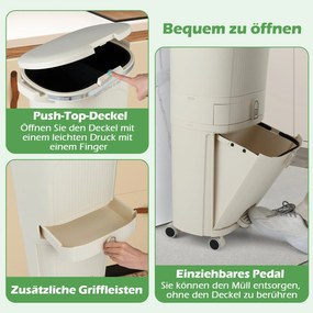 Costway 42 L kuchyňský odpadkový koš s víkem a 3 přihrádkami