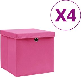 vidaXL Úložné boxy 4 ks netkaná textilie 28 x 28 x 28 cm [325188] Barva: růžová s víky