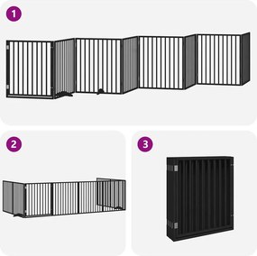 Zábrana pro psy s dvířky skládací 8 panelů černá 640 cm topol 3155574