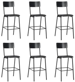 Barové židle 6 ks černé masivní překližka a ocel,  3054567