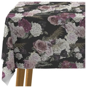 Ubrus na stůl Mystický buket - kompozice květin růží a hortenzie na černém pozadí