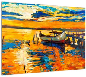 Skleněný obraz - Loďka při západu slunce (70x50 cm)