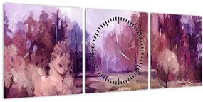 Obraz - Podzimní krajinomalba (s hodinami) (90x30 cm)