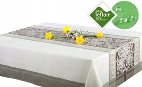 Skvrnitý ubrus teflon 140x300 elegantní krémově hnědý s elegantním vzorem
