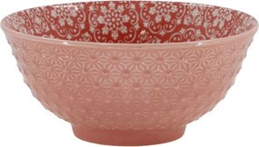 Korálová porcelánová miska s květy uvnitř Arés - Ø 16*7,5 cm / 650 ml