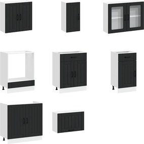 8dílná sada kuchyňských skříněk "Kalmar" černý kompozit 3314832