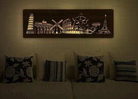Li-Go "Evropské památky" světelný obraz 230V 130x40 cm provedení povrchu: dub světlý