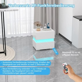 Costway Noční stolek LED se 2 zásuvkami a dálkovým ovládáním a dynamickým, bílý