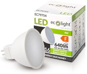 ECOLIGHT LED žárovka MR16 12V 8W teplá bílá