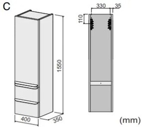 Koupelnová skříňka vysoká Naturel Pavia 40x155x35 cm levá bílá mat bílá úchytka PAVIA3V40DVLBI