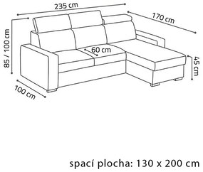 Malá sedací souprava PEDRO L | 235x170 cm | rozkládací + úložný prostor | polohovatelné záhlavníky | VÝBĚR TKANIN