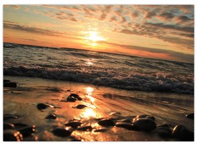 Skleněný obraz - Západ slunce do oceánu (70x50 cm)