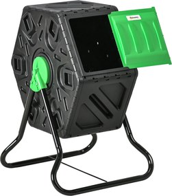 Outsunny Kompostér 65 litrů, 60x49x77cm Rotovatelný rychlý kompostér z plastu, odolný vůči počasí s ventilačním systémem, víkem, zahradní kompostér, k