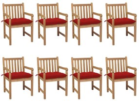 Zahradní židle 8 ks červené podušky masivní teak