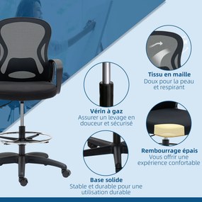 Vinsetto Kancelářská židle s vysokým opěrákem - nastavitelná, rozměry 59 Š x 65 H x 124 V cm, 360° otáčecí, prodyšná černá síťovina