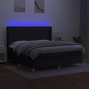 Box spring postel s matrací a LED černá 160x200 cm textil 3138887
