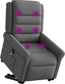 Elektrické zvedací masážní polohovací křeslo tmavě šedé textil 3303345