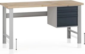 Výškově nastavitelný dílenský stůl G7, buková spárovka, 1700 x 800 x 840-1040 mm, 1x kontejner, 3 zásuvky, grafit