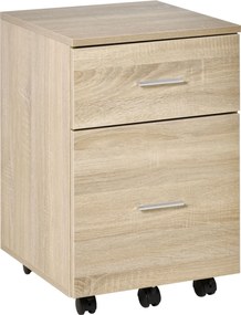Vinsetto Mobilní kancelářský podstavec skříňka na ukládání s 2 zásuvkami a 5 kolečky, Dřevotříska, 39,5 x 39 x 58,5 cm, Dub | Aosom