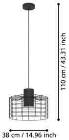 Eglo 43627 - Lustr na lanku MILLIGAN 1xE27/40W/230V pr. 38 cm černá