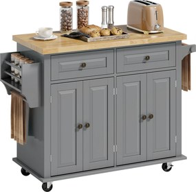 HOMCOM kuchyňský ostrov na kolečkách se zásuvkami, 111 x 44,5 x 82,5 cm, šedý