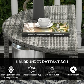 Outsunny Balkonový Stůl Zahradní Boční Stůl Zahradní Nábytek Polokruhový Ratanový Metalický Šedý 100 x 50 x 74 cm