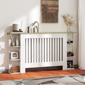 HOMCOM kryt radiátoru s policemi, kryt radiátoru z MDF, moderní lamelový design pro obývací pokoj a ložnici, 152 x 19 x 83 cm, bílá