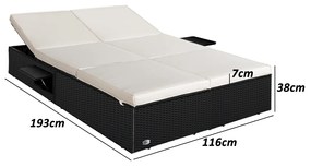 InternetovaZahrada - Ratanová postel černo-krémová - 193x116x33cm