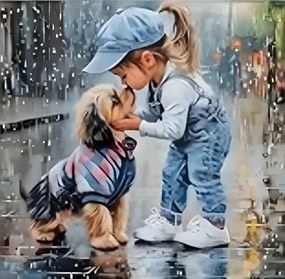 NORIMPEX Diamantové malování Dívka s pejskem v dešti / 30x40 cm