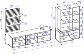 Obývací stěna Heathrow, dub artisan/antracit, s osvětlením