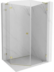 Mexen Lunar, L pětiúhelníkový sprchový kout naklápěcí doleva 80 x 100 cm, 8mm čiré sklo, zlatý profil, 831L-080L-100P-50-00-L