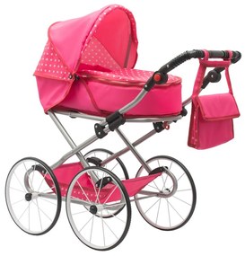 Dětský Retro kočárek pro panenky 2v1 New Baby Anetka růžový s puntíky Růžová