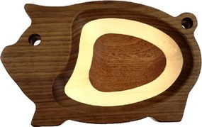 AMADEA Dřevěná miska mozaika ve tvaru prasete, masivní dřevo, 3 druhy dřevin, rozměr 20x12,50x2,50 cm