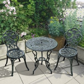 Outsunny bistro set 3-dílný zahradní set starožitně zelený litý hliníkový zahradní nábytek na balkon a terasu | Aosom.de