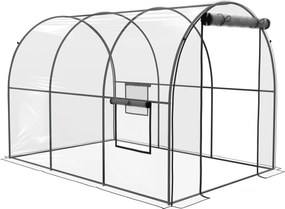 Zahradní skleník Outsunny - Tonnel pro rajčata, půdorys 6 m², 3L x 2W x 2H m, zpevněný trubkový rám, zipové dveře, 2 vysouvací okna - Průhledný | Aoso