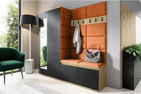 Eka Předsíňová stěna s čalouněnými panely Trinity 8 - Dub Artisan s černou / Okrová 2325